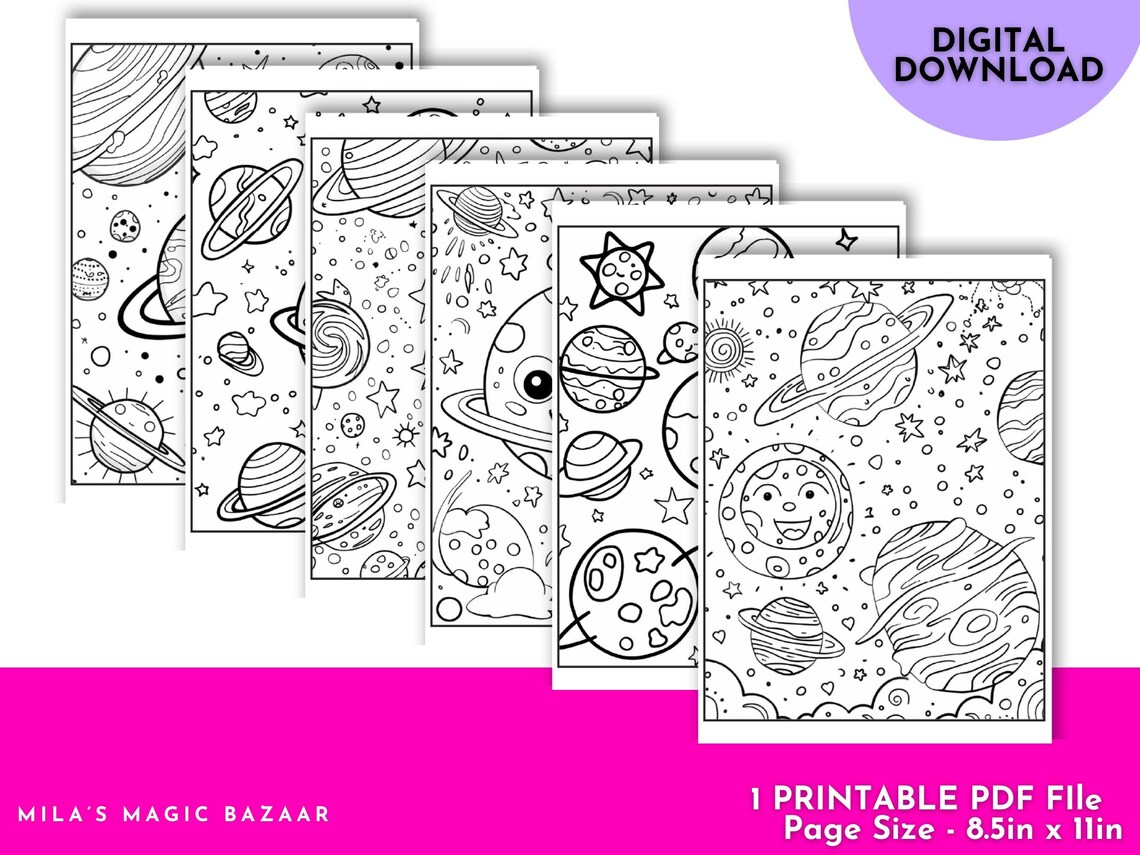 Solar System Coloring Book for Kids: 20 Space Pages (digital Download ...