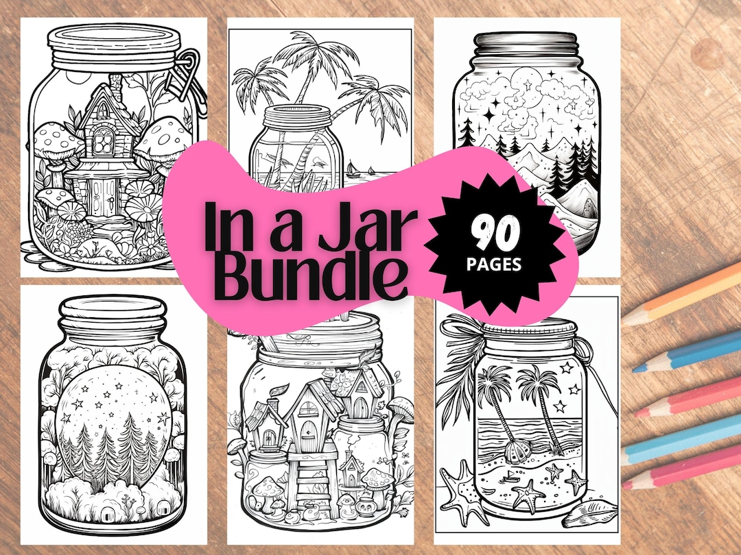 Coloring Book: 90 'in A Jar' Themed Pages (digital Download) - Etsy