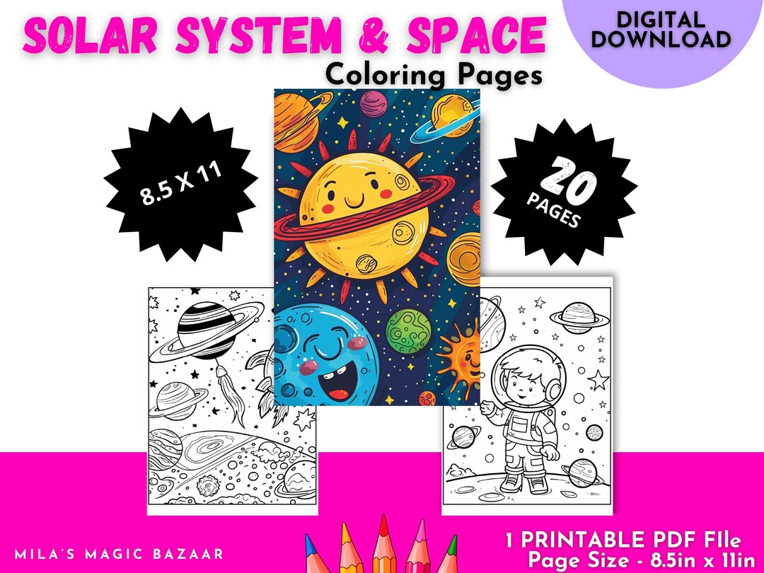 Solar System & Space Coloring Book for Kids, 20 Coloring Pages, Digital ... Solar System & Space Coloring Book for Kids, 20 Coloring Pages, Digital ...