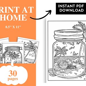 Beach in a Jar Coloring Book, 30 Coloring Pages, Digital Download, Self ...
