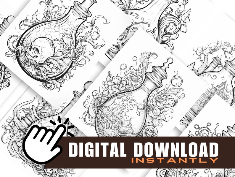 Magic Potion Bottles Coloring Pages: 30 Printable Art Therapy Sheets ...