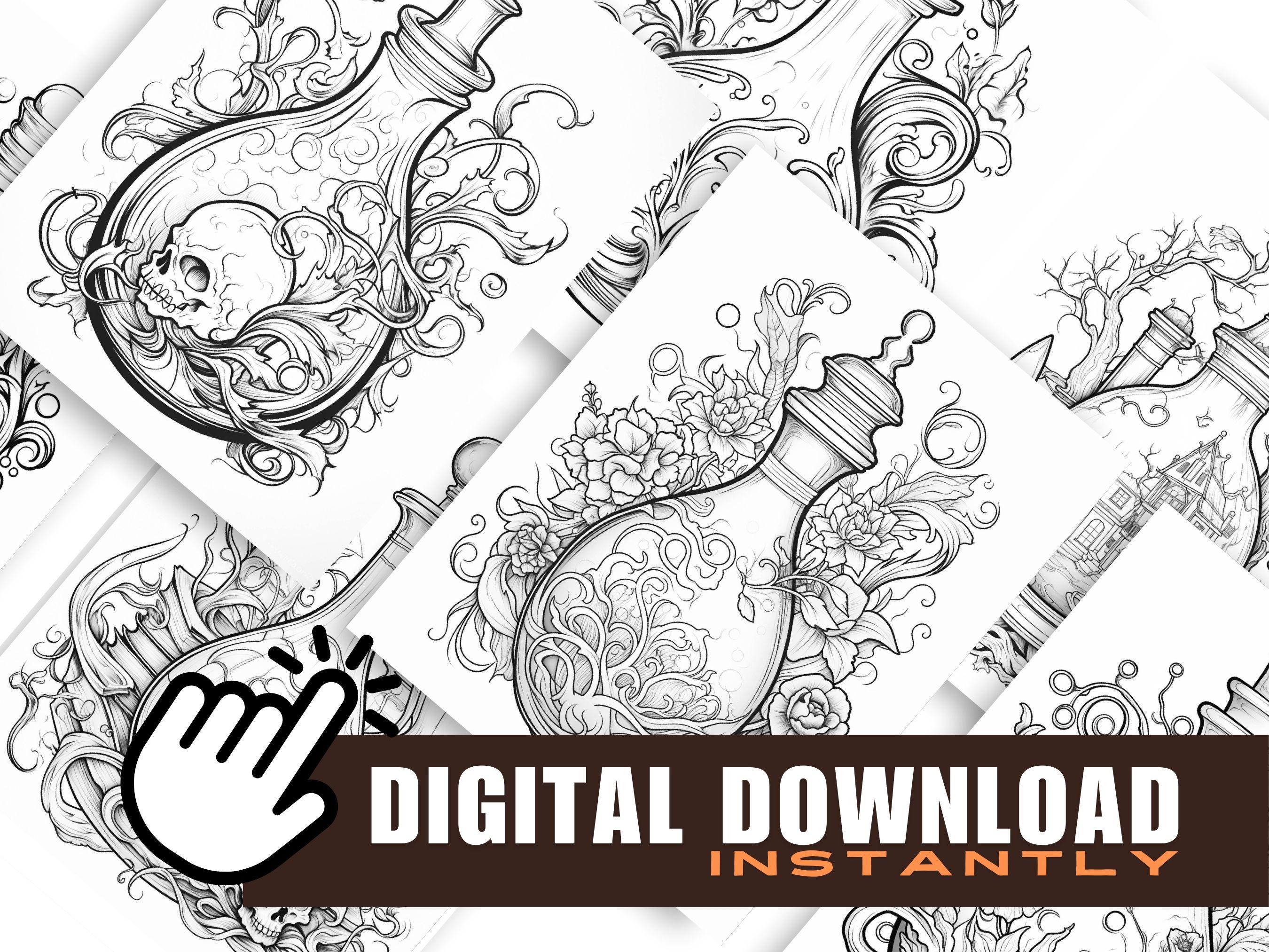Magic Potion Bottles Coloring Pages: 30 Printable Art Therapy Sheets ...
