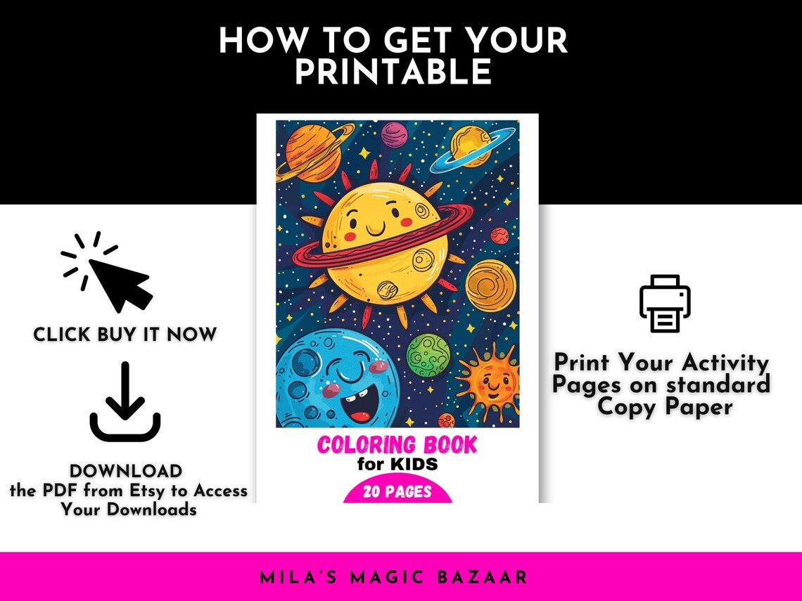 Solar System Coloring Book for Kids: 20 Space Pages (digital Download ...