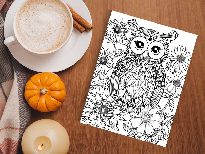 Owls on Perch Coloring Book, 30 Coloring Pages, Digital Download, Self ...