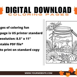 Beach in a Jar Coloring Book, 30 Coloring Pages, Digital Download, Self ...