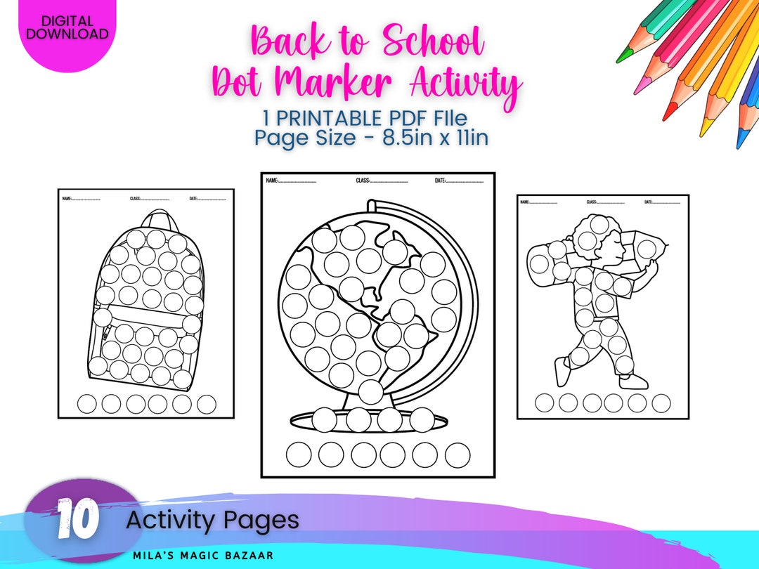 Back to School, Dot Marker Activity, Digital Download, Pre-k, Kids ...