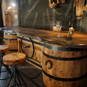 Handcrafted Wooden Barrel Table / Rustic Wooden Barrel Bar / Wooden Bar ...