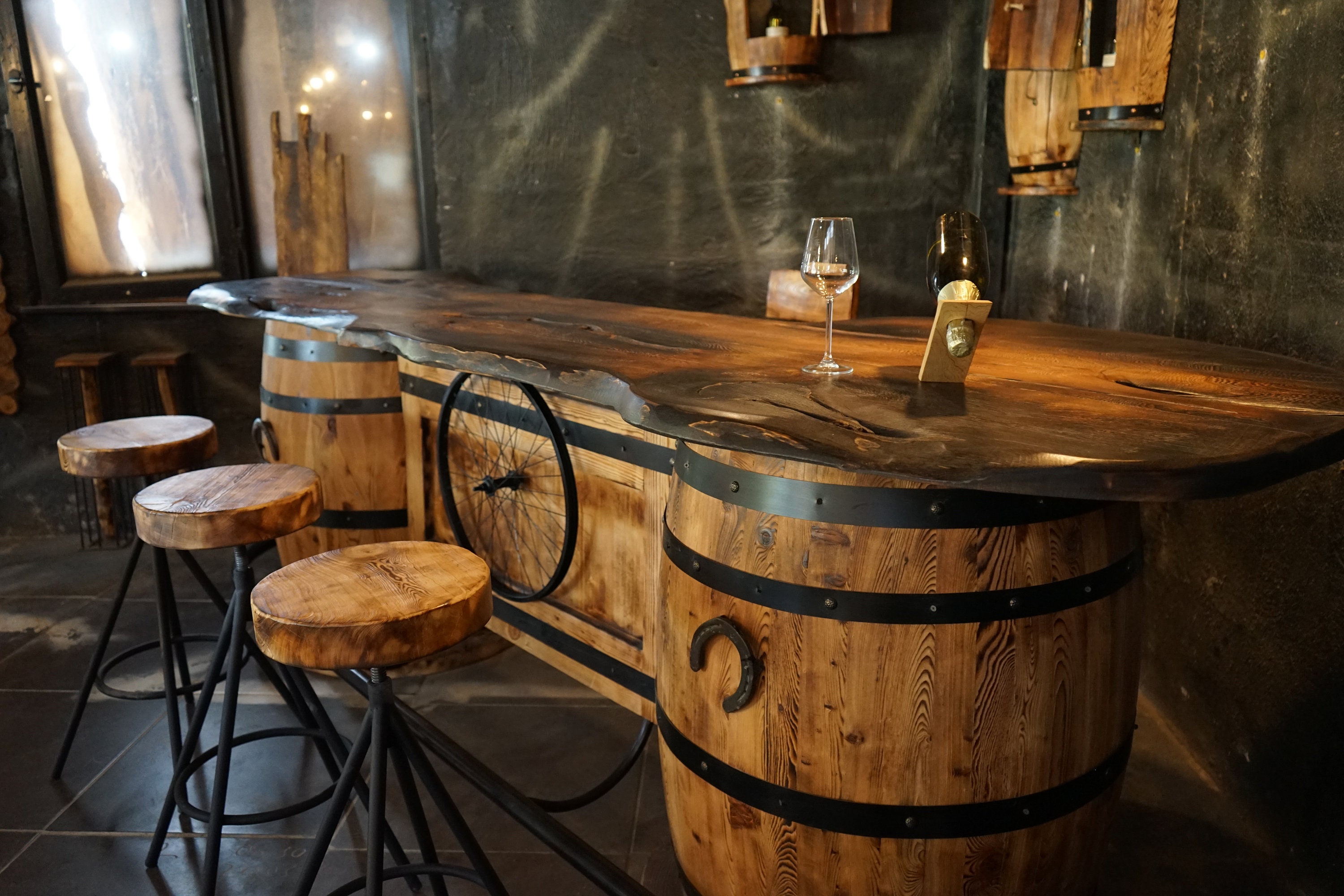 Handcrafted Wooden Barrel Table / Rustic Wooden Barrel Bar / Wooden Bar ...