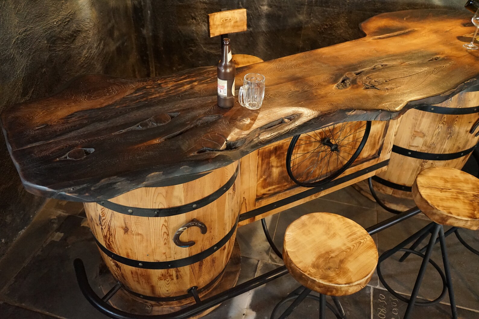 Handcrafted Wooden Barrel Table / Rustic Wooden Barrel Bar / Wooden Bar ...