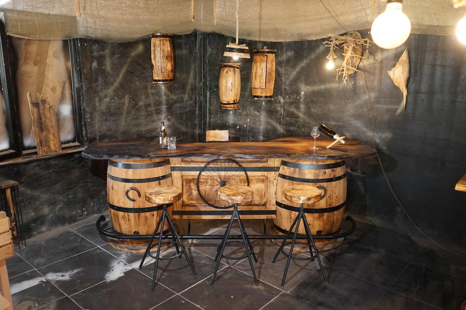 Handcrafted Wooden Barrel Table / Rustic Wooden Barrel Bar / Wooden Bar ...