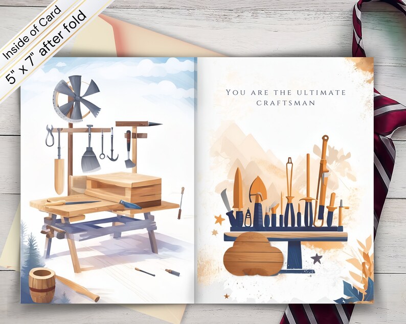 Happy Father's Day Card, Watercolor Woodworks, Printable Father's Day ...