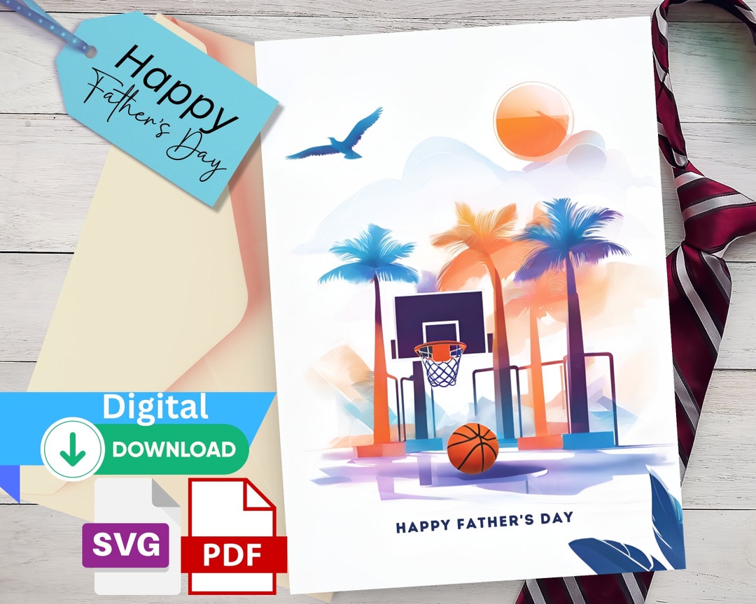 Happy Father's Day Card, Watercolor Basketball, Father's Day Printable ...