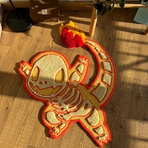 Charmander Custom Rug, Skeleton Rug, Handmade Tufted Custom Rug, Moving ...