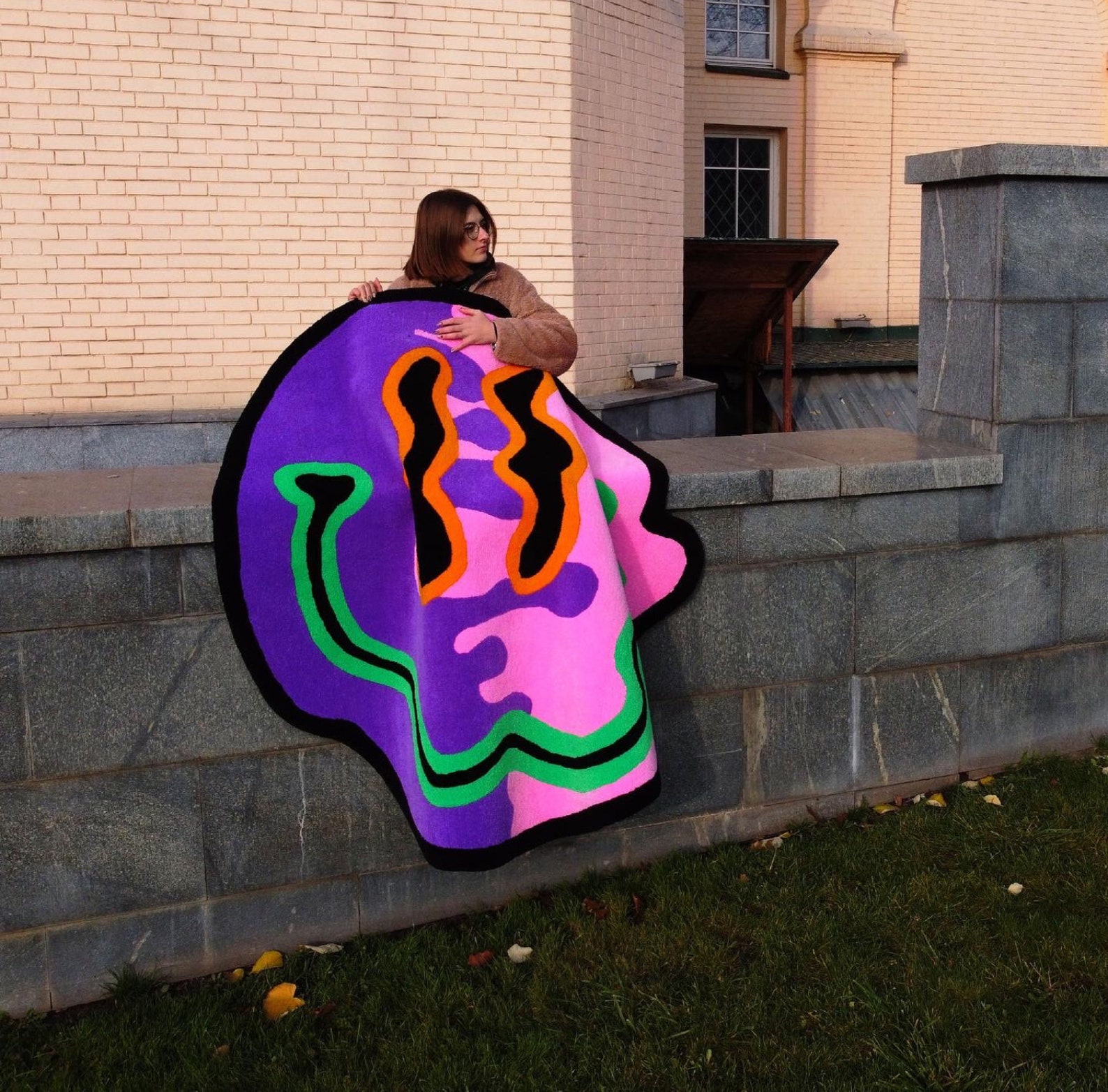 Happy Smiling Face Rug, Trippy Smile Rug, Tufted Rug, Handmade Rug ...