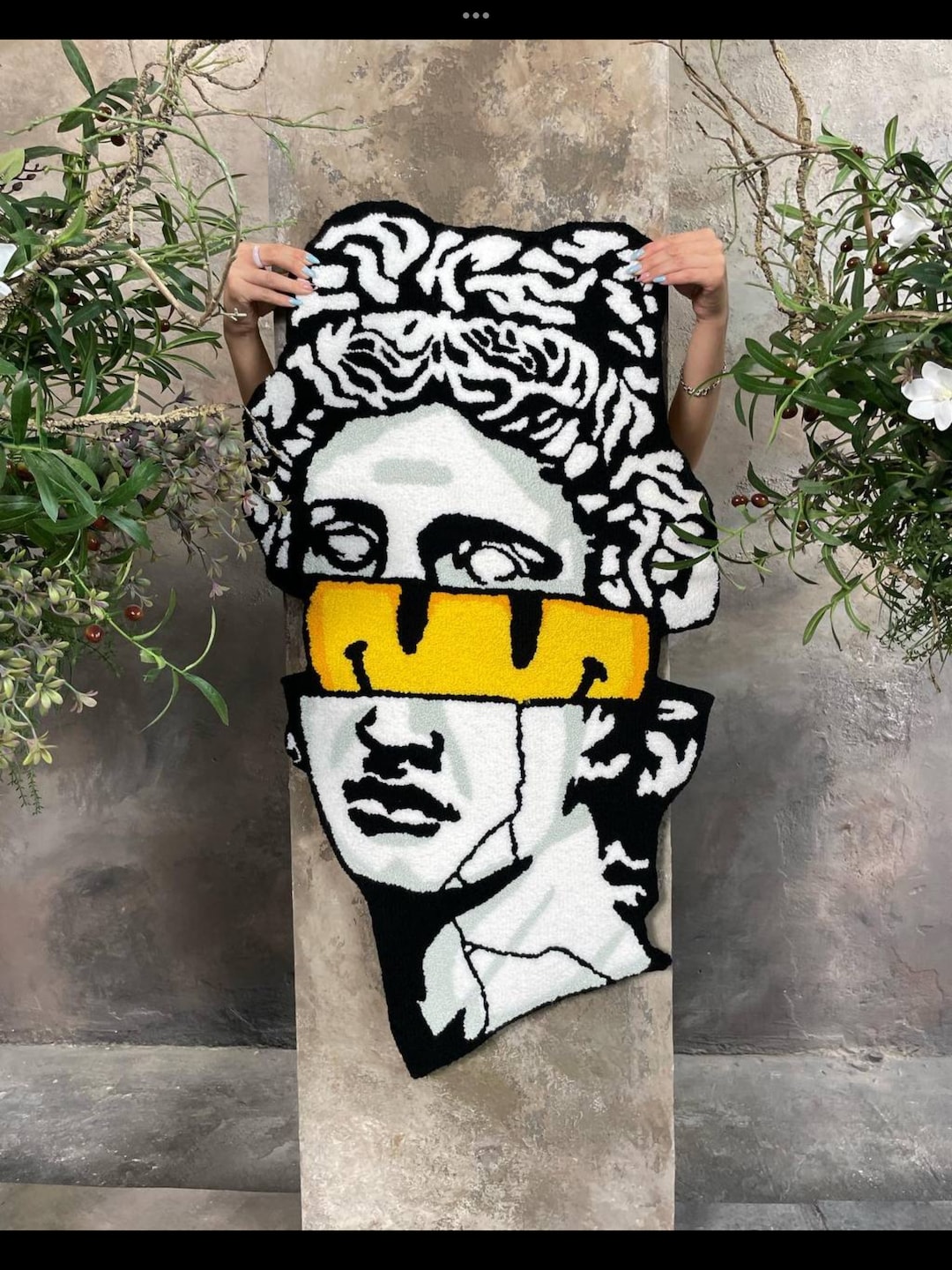 Ancient Statue Tufted Rug, Smiling Face Handmade Rug, Ancient Statue ...