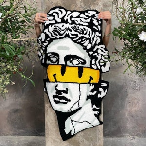 Ancient Statue Tufted Rug, Smiling Face Handmade Rug, Ancient Statue ...