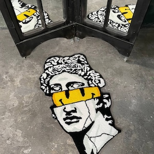 Ancient Statue Tufted Rug, Smiling Face Handmade Rug, Ancient Statue ...