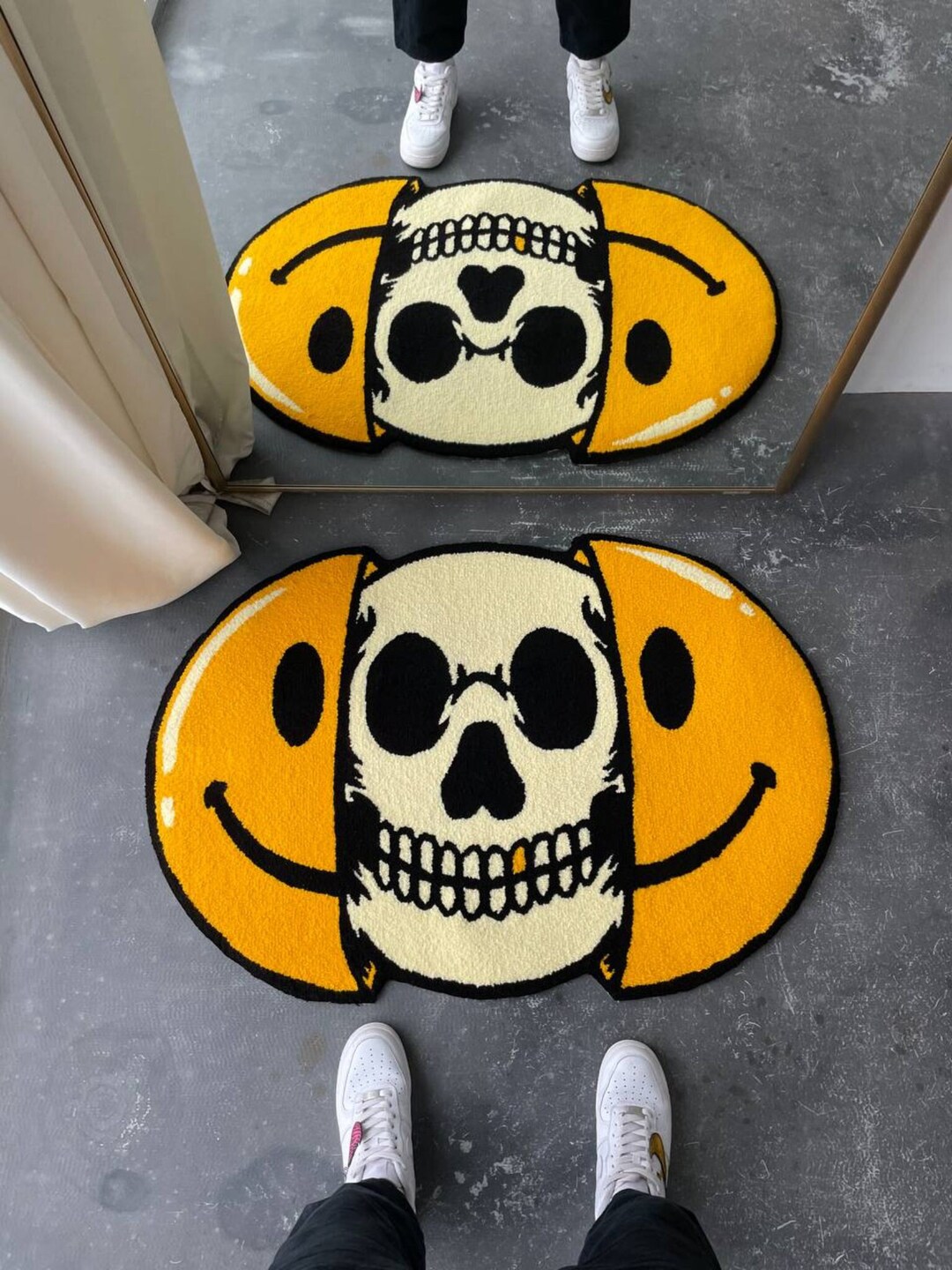 Abstract Skull Tufted Rug: Handmade Smiling Face Carpet - Etsy