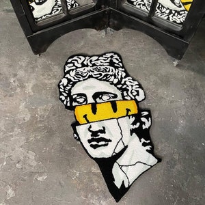 Ancient Statue Tufted Rug, Smiling Face Handmade Rug, Ancient Statue ...