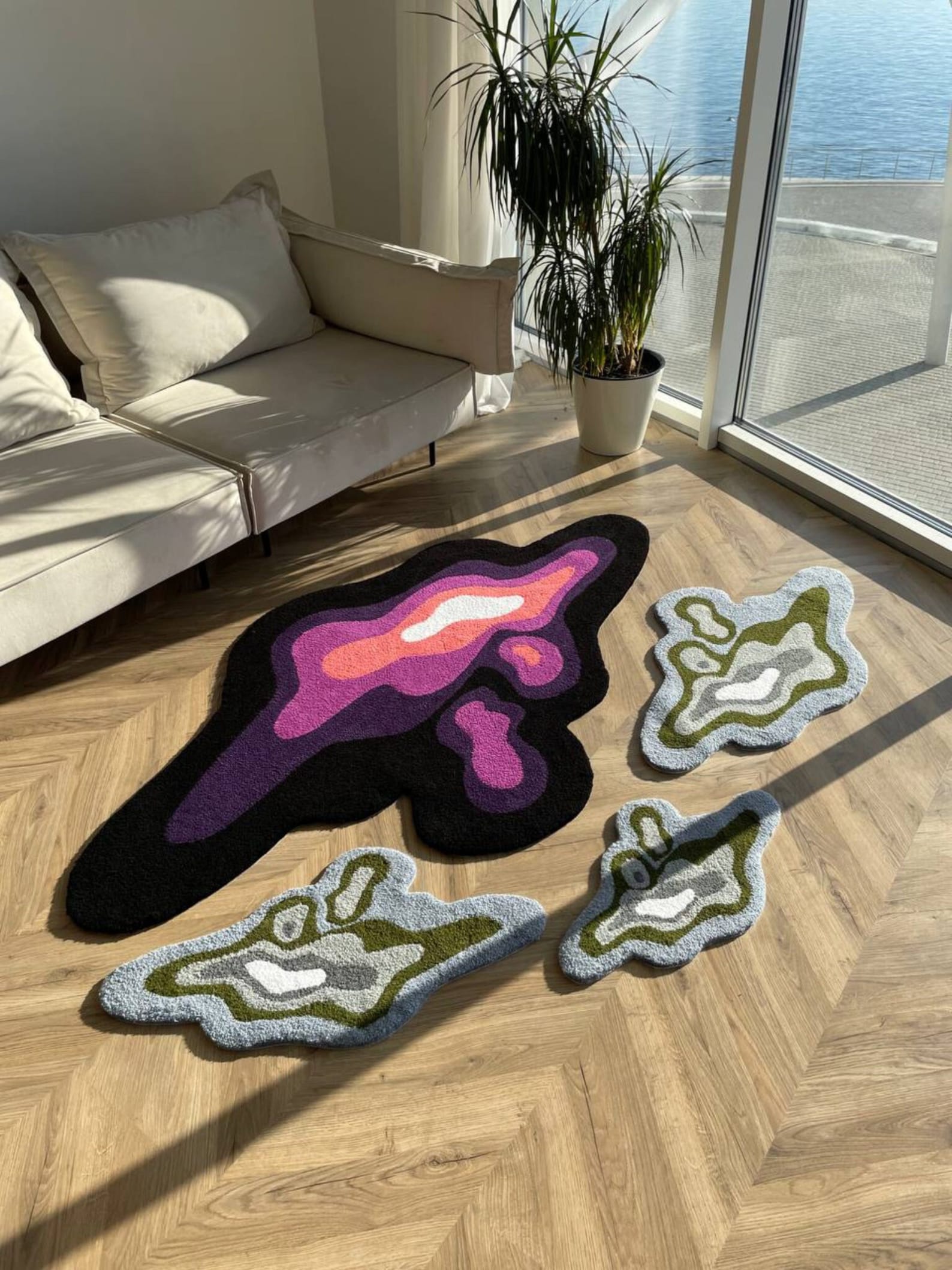 Abstract Tufted Rug, Liquid Shape Carpet, Abstract Handmade Rug ...