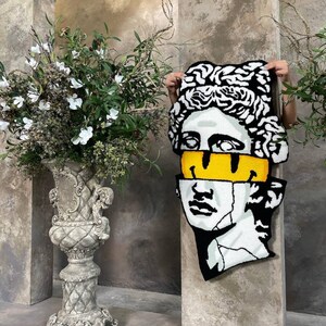 Ancient Statue Tufted Rug, Smiling Face Handmade Rug, Ancient Statue ...