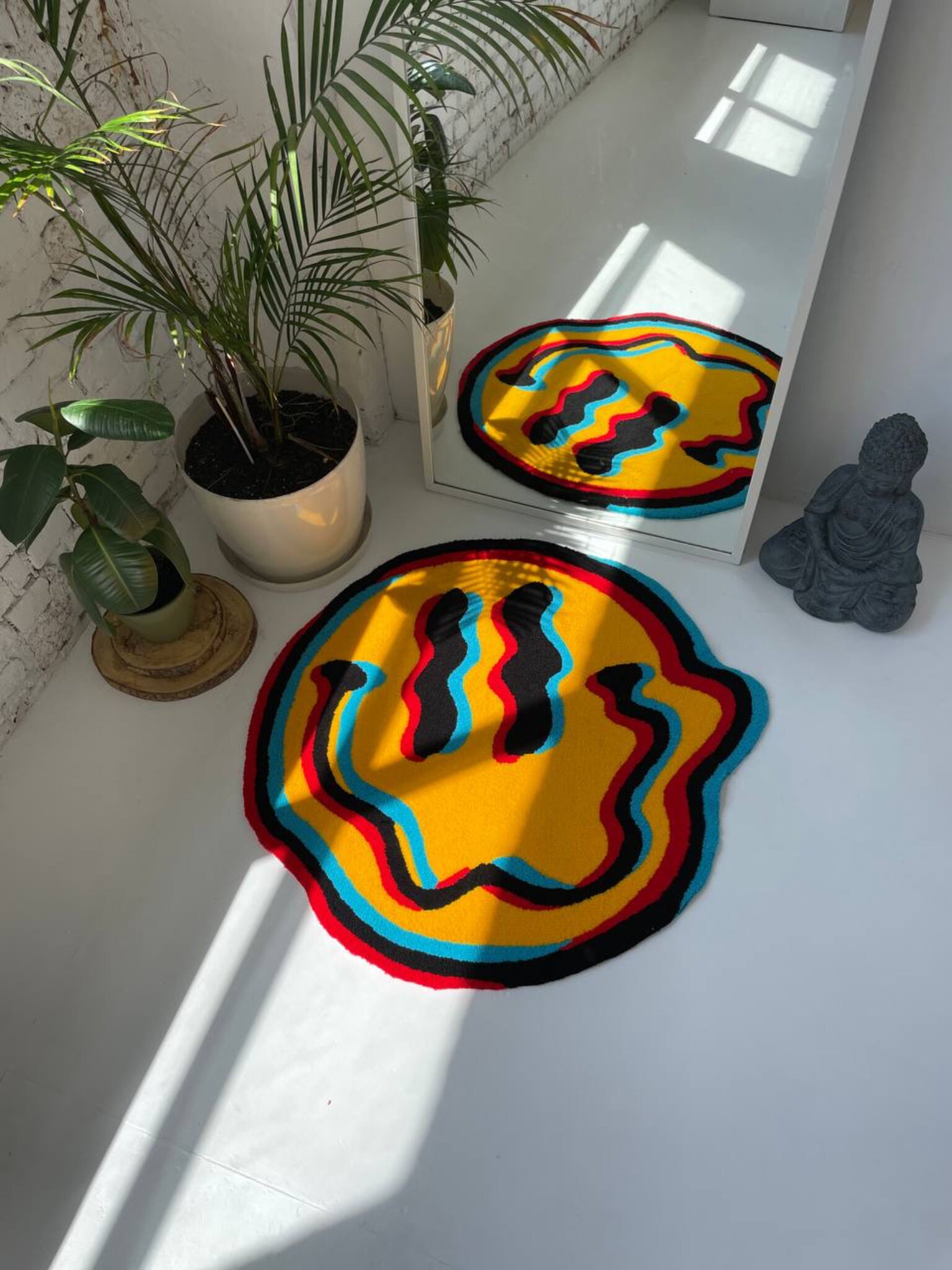 Happy Smiling Face Rug, Trippy Smile Rug, Tufted Rug, Handmade Rug ...