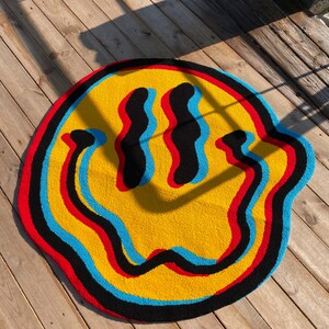 Happy Smiling Face Rug, Trippy Smile Rug, Tufted Rug, Handmade Rug ...