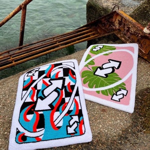 Uno Card Custom Tufted Rug, Reverse Uno Card Carpet, Monstera Rug ...