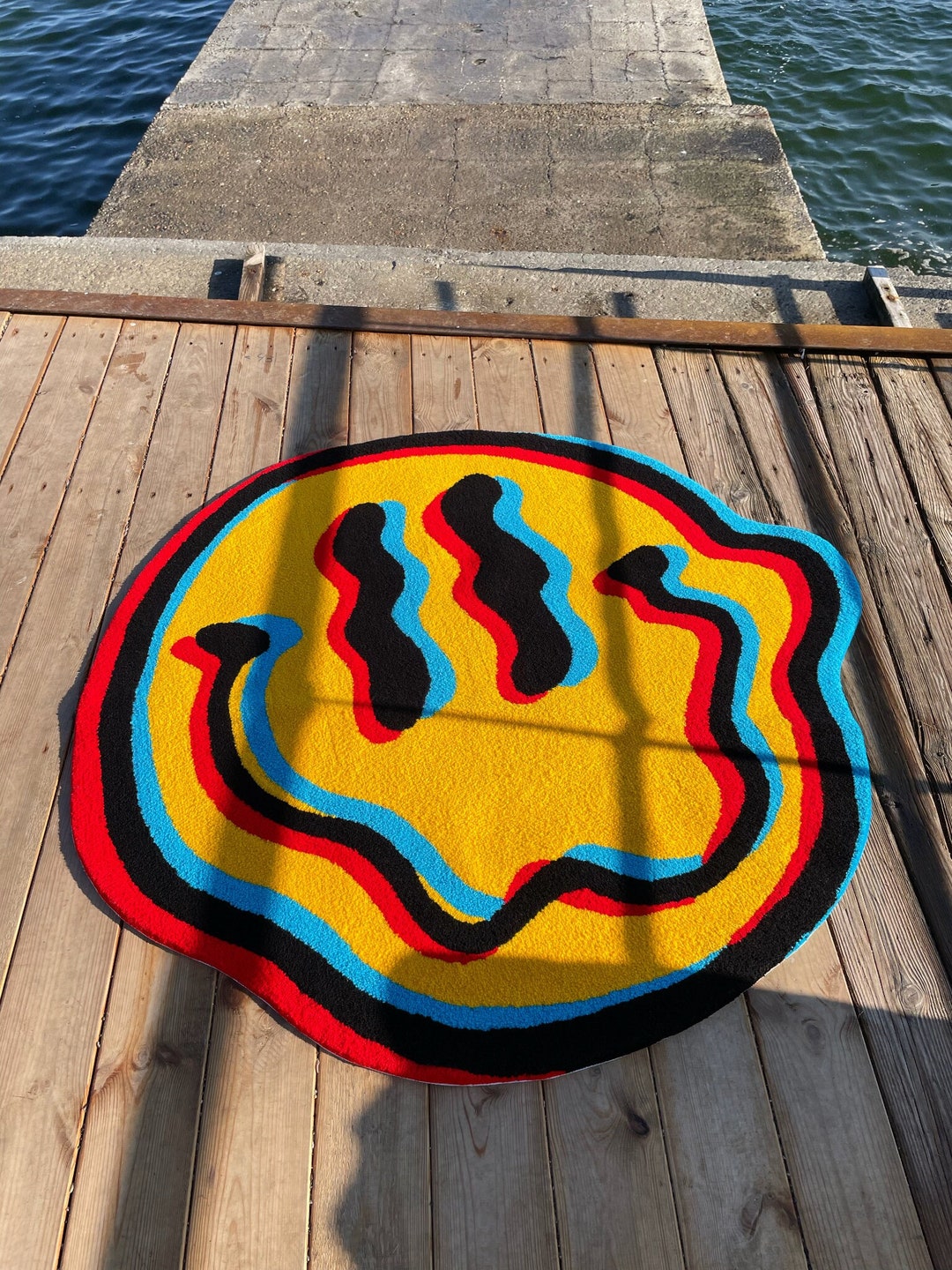 Happy Smiling Face Rug, Trippy Smile Rug, Tufted Rug, Handmade Rug ...