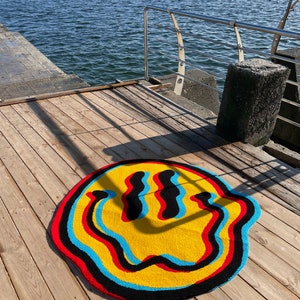 Happy Smiling Face Rug, Trippy Smile Rug, Tufted Rug, Handmade Rug ...