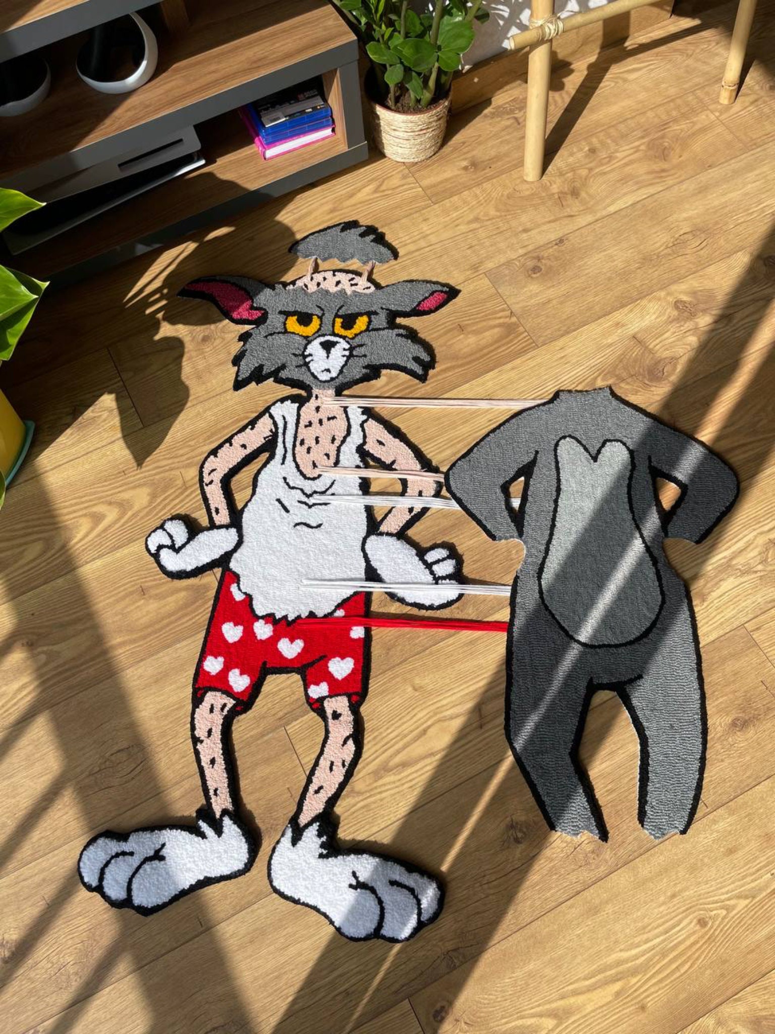 Handmade Tufted Cat Rug: 3D Moving Parts, Funny Living Room Decor - Etsy