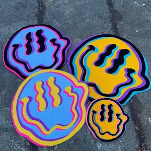 Happy Smiling Face Rug, Trippy Smile Rug, Tufted Rug, Handmade Rug ...