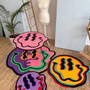 Happy Smiling Face Rug, Trippy Smile Rug, Tufted Rug, Handmade Rug ...