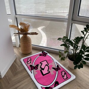 Pink Uno Card With Hearts Handmade Tufted Rug, Butterflies Custom Rug ...