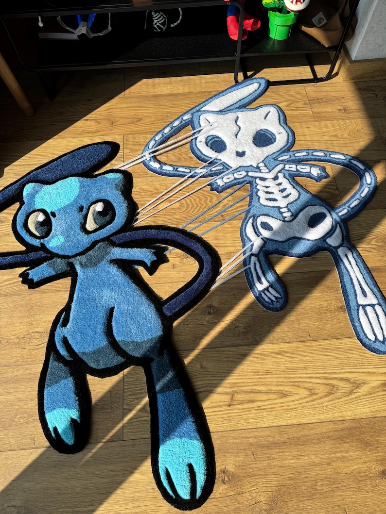 Mew Skeleton Art Rug: 3D Custom Tufted Wool Anime Rug - Etsy