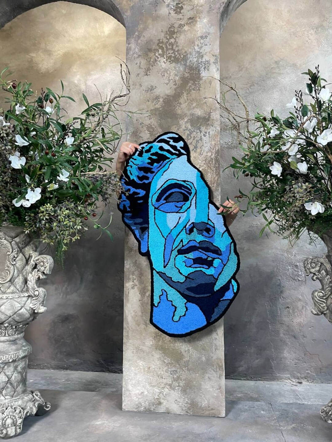 Handmade Greek Statue Rug: Trippy Abstract Wall Decor Carpet - Etsy