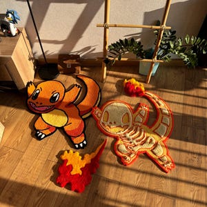 Charmander Custom Rug, Skeleton Rug, Handmade Tufted Custom Rug, Moving ...