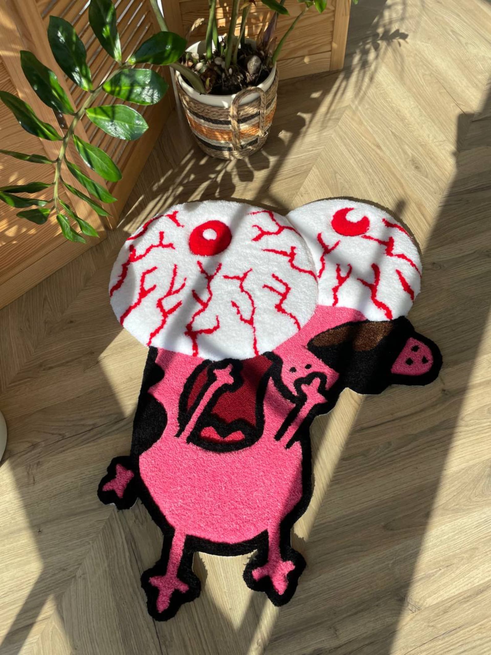 3d Fluffy Courage Dog Rug, Cowardly Dog With 3d Eyes Tufted Handmade ...