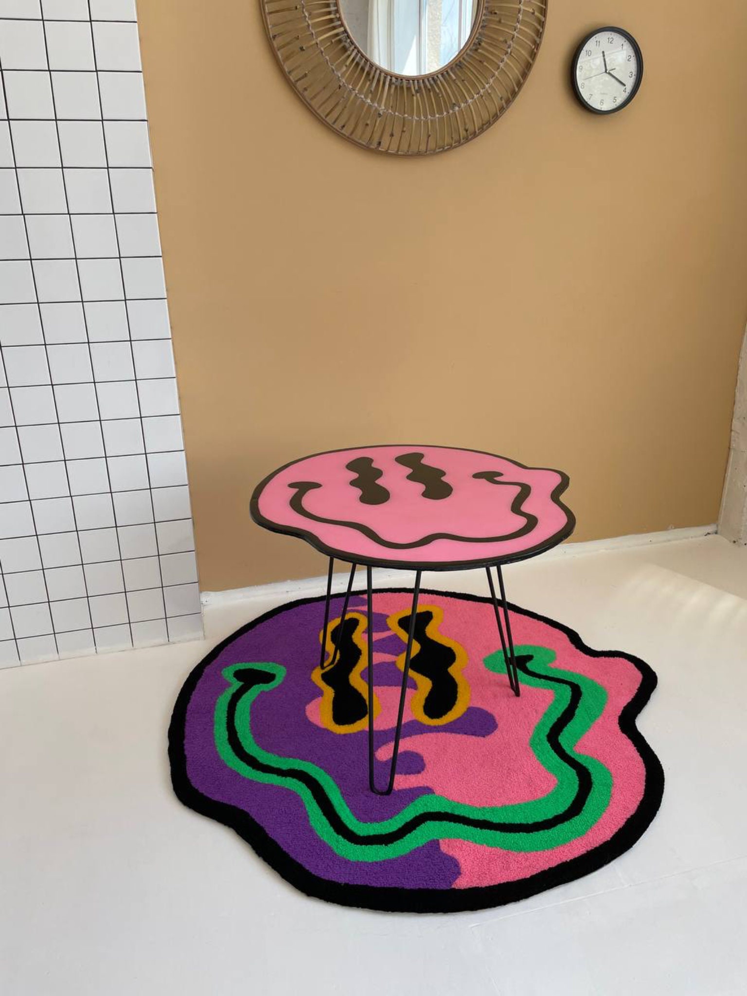 Happy Smiling Face Rug, Trippy Smile Rug, Tufted Rug, Handmade Rug ...