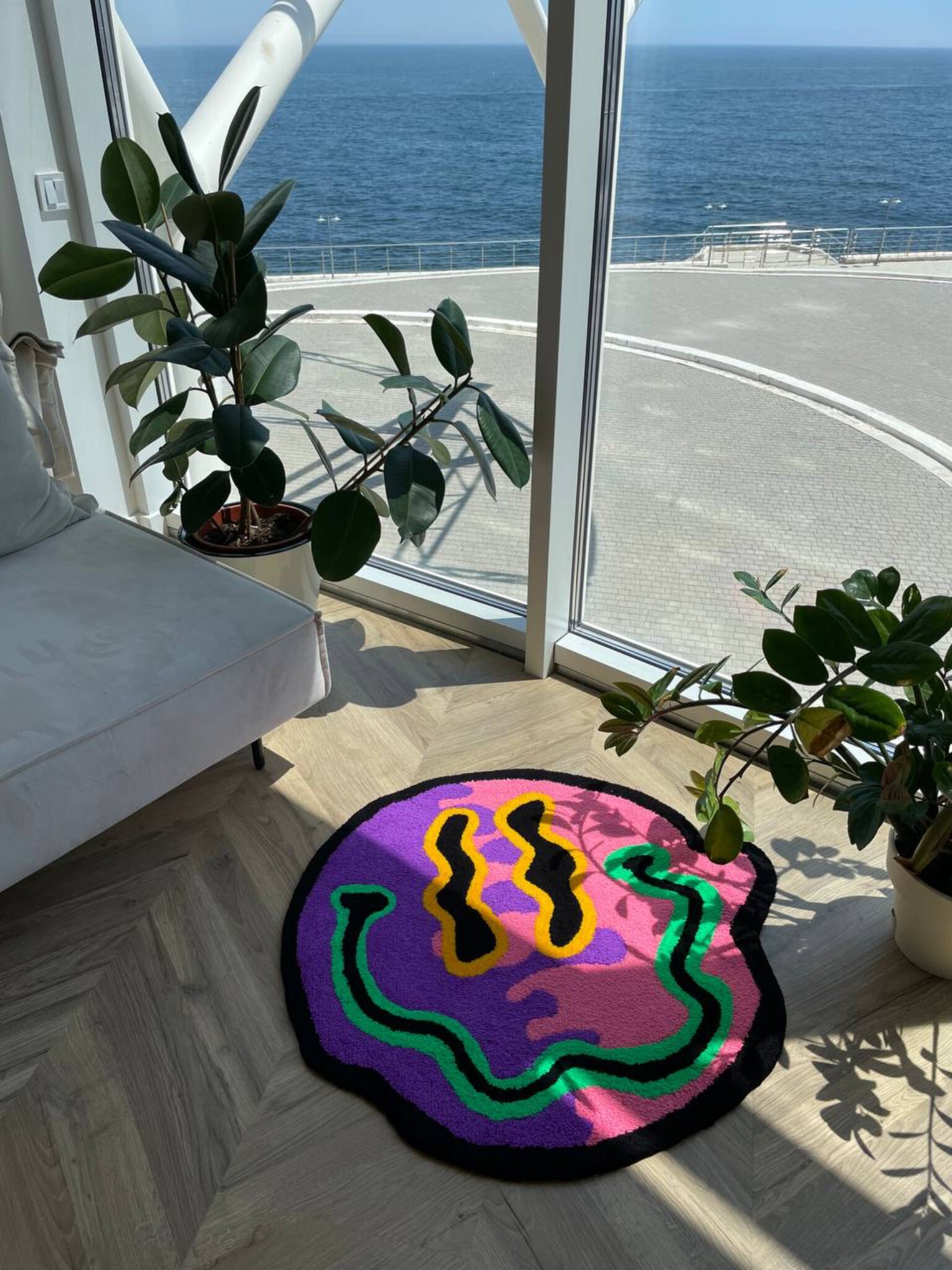 Happy Smiling Face Rug, Trippy Smile Rug, Tufted Rug, Handmade Rug ...