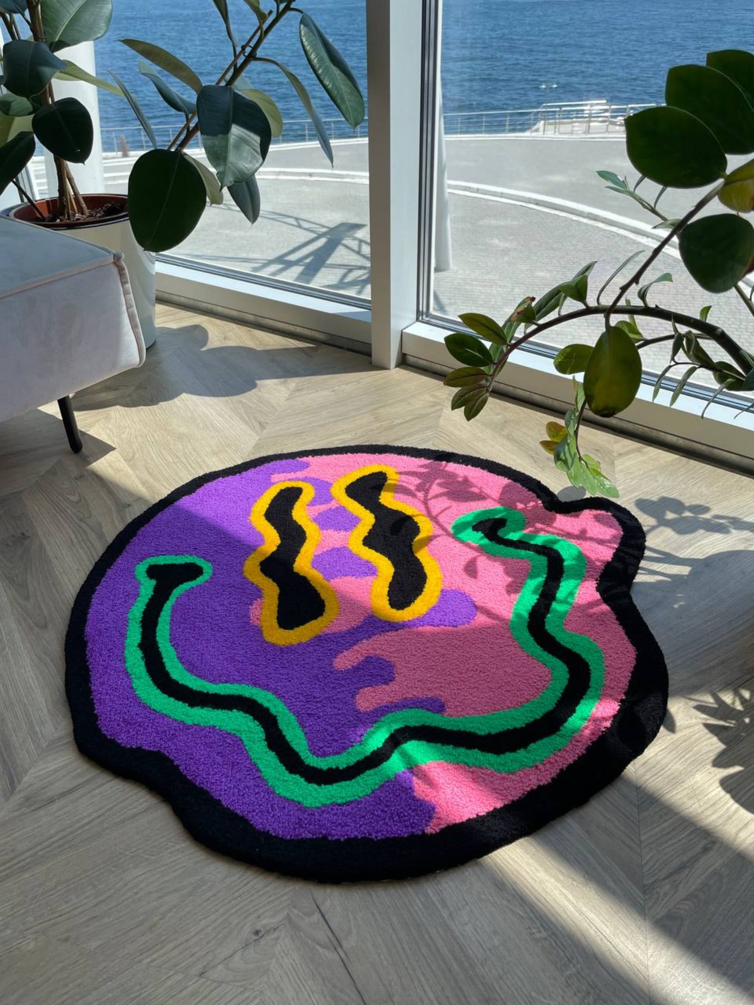 Happy Smiling Face Rug, Trippy Smile Rug, Tufted Rug, Handmade Rug ...