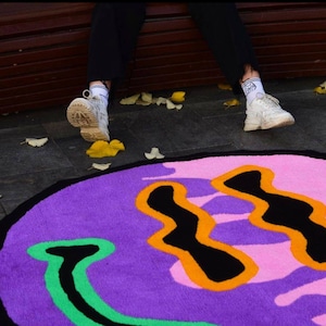 Happy Smiling Face Rug, Trippy Smile Rug, Tufted Rug, Handmade Rug ...