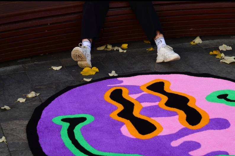 Happy Smiling Face Rug, Trippy Smile Rug, Tufted Rug, Handmade Rug ...