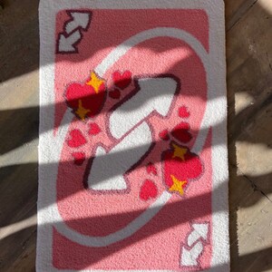 Pink Uno Card With Hearts Handmade Tufted Rug, Butterflies Custom Rug ...