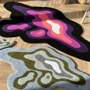Abstract Tufted Rug, Liquid Shape Carpet, Abstract Handmade Rug ...
