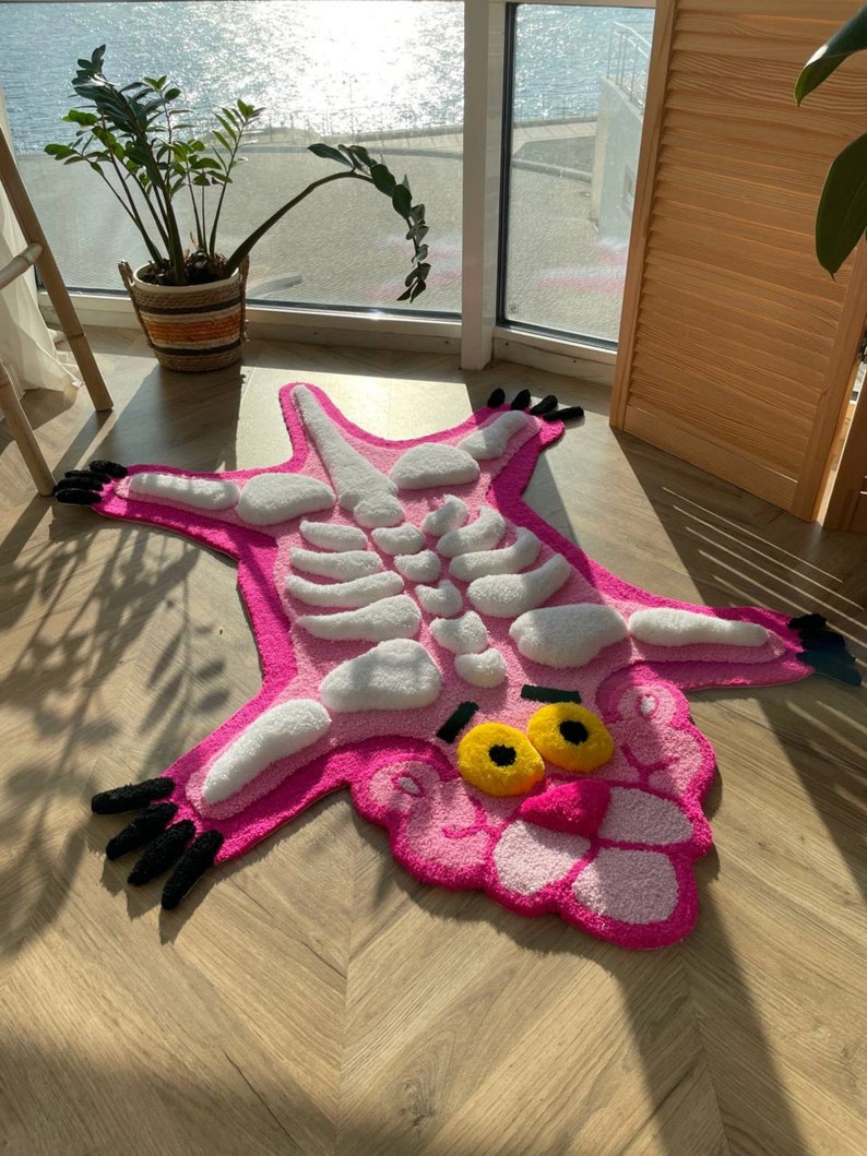 3d Pink Panther Tufted Rug, Skeleton Rug, Handmade Tufted Custom Rug ...