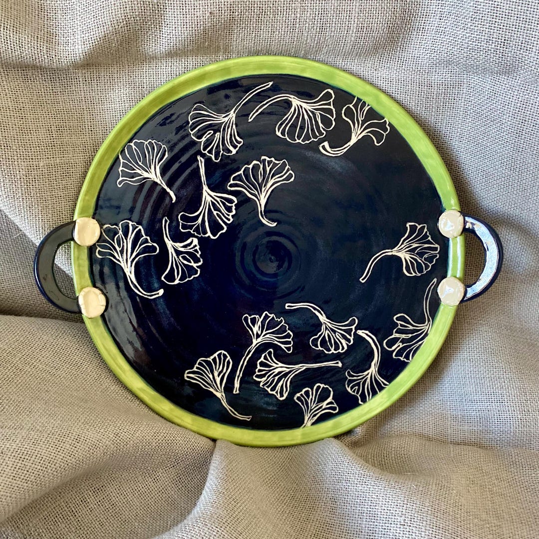 Decorative Pottery Platter, Ceramic Serving Platter, Ginkgo Leaf ...