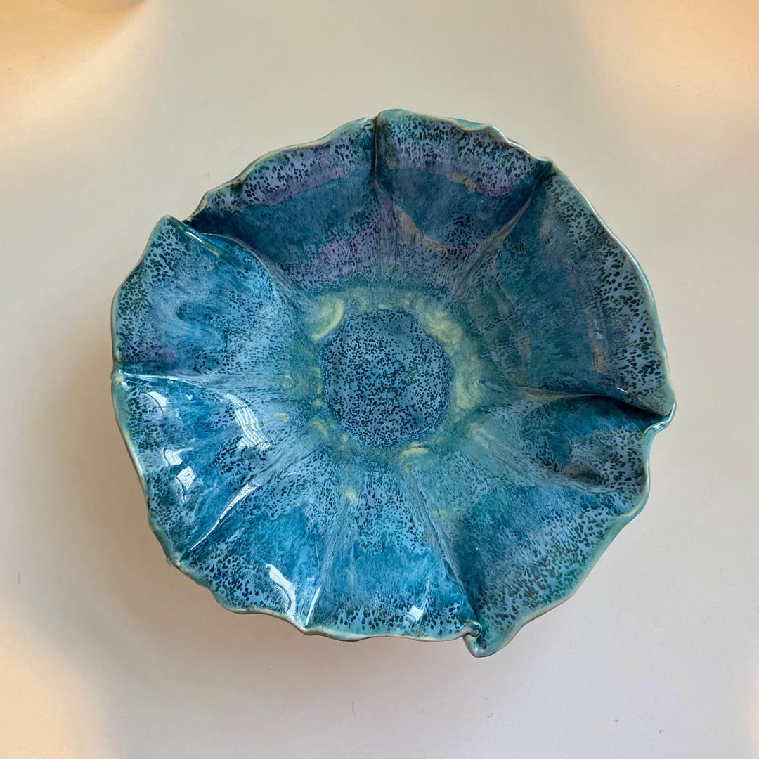 Large Handmade Blue Ceramic Bowl: Pottery Fruit Bowl, Decorative Bowl ...