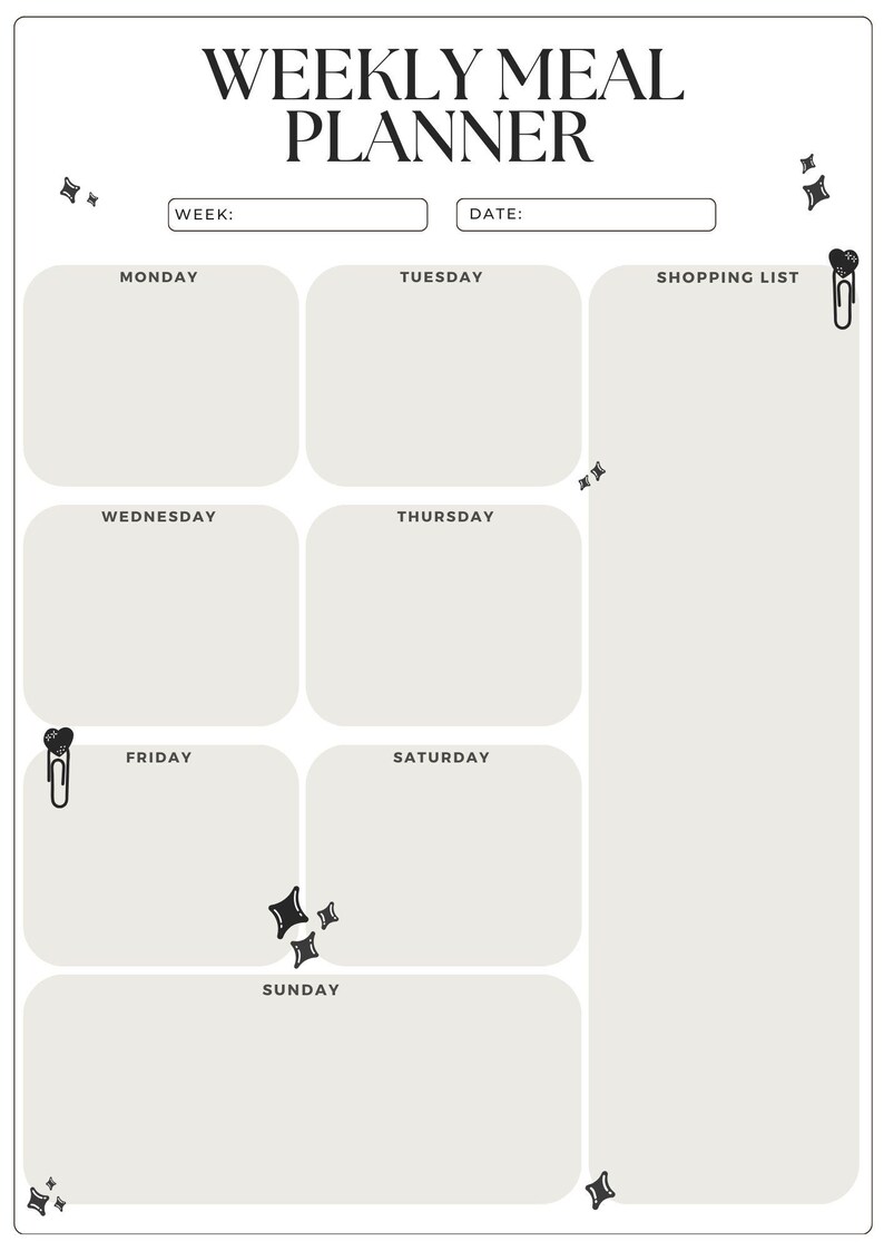 Printable Weekly Meal Planner | Simple Meal Planning Template PDF | Digital Menu Organizer ...