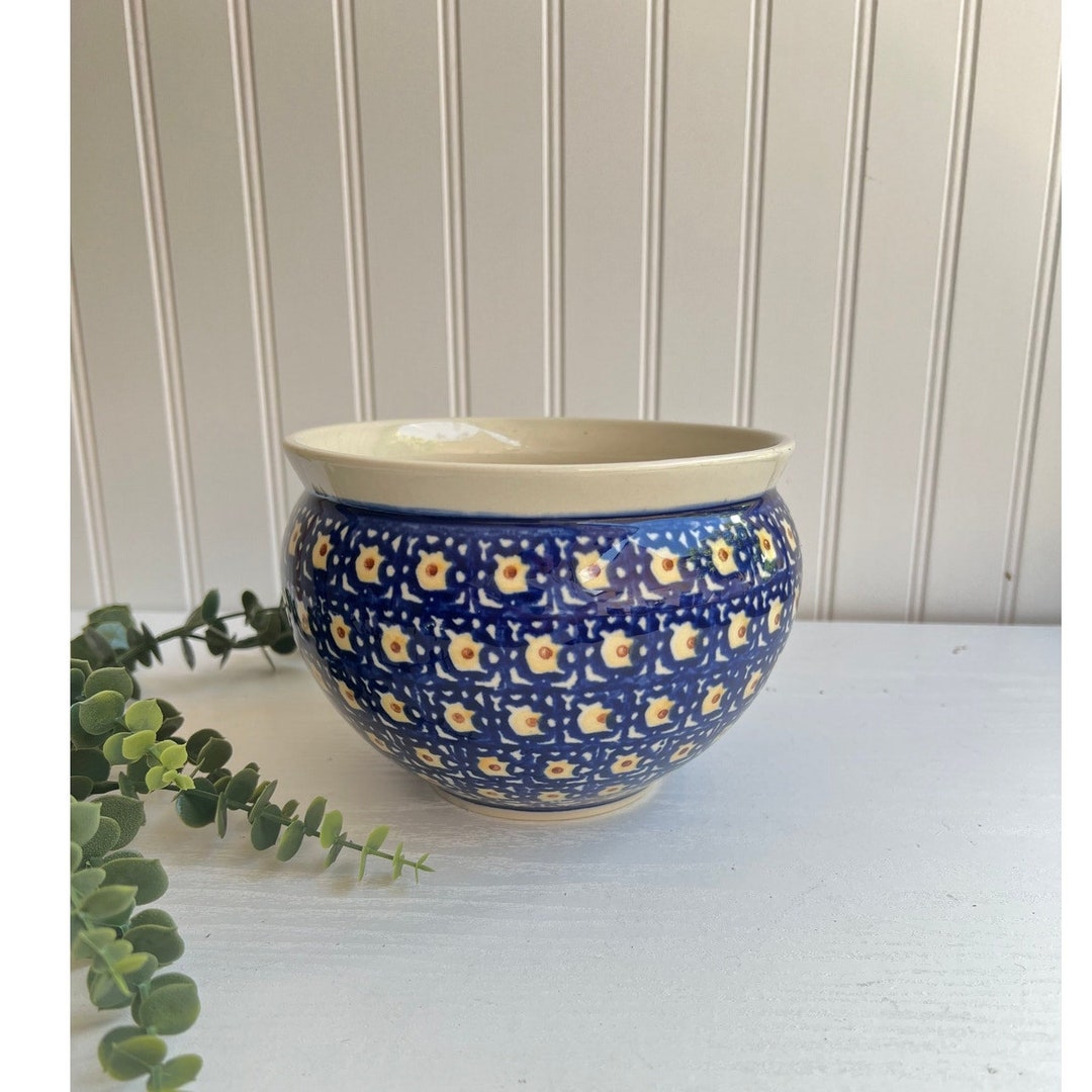 Boleslawiec Polish Pottery Blue Pattern Planter Pot | 5" Tall | Blue ...